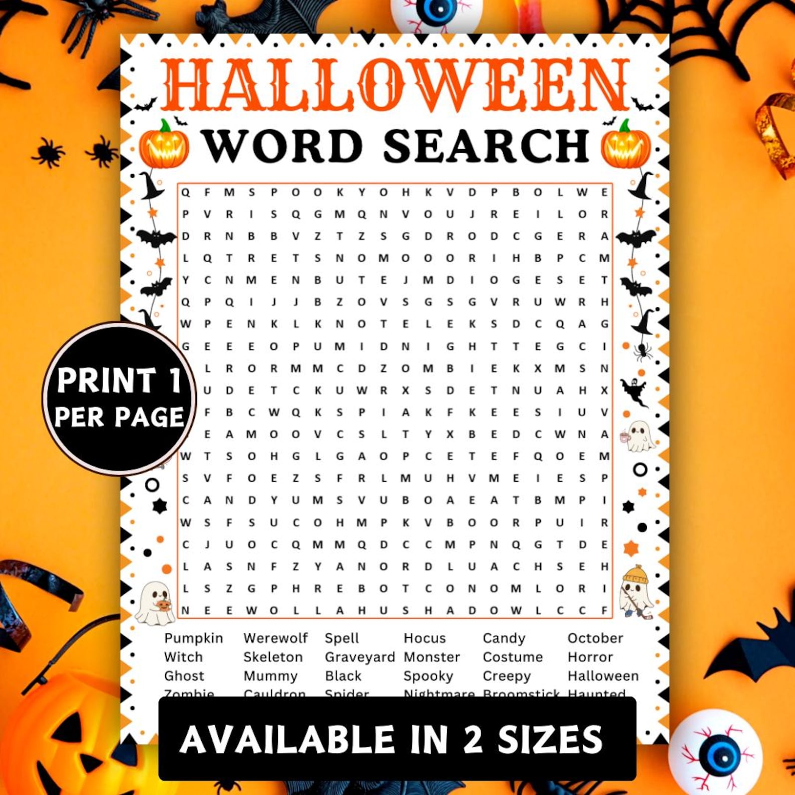 Halloween Word Search Game, Printable Halloween Party Games, Word ...