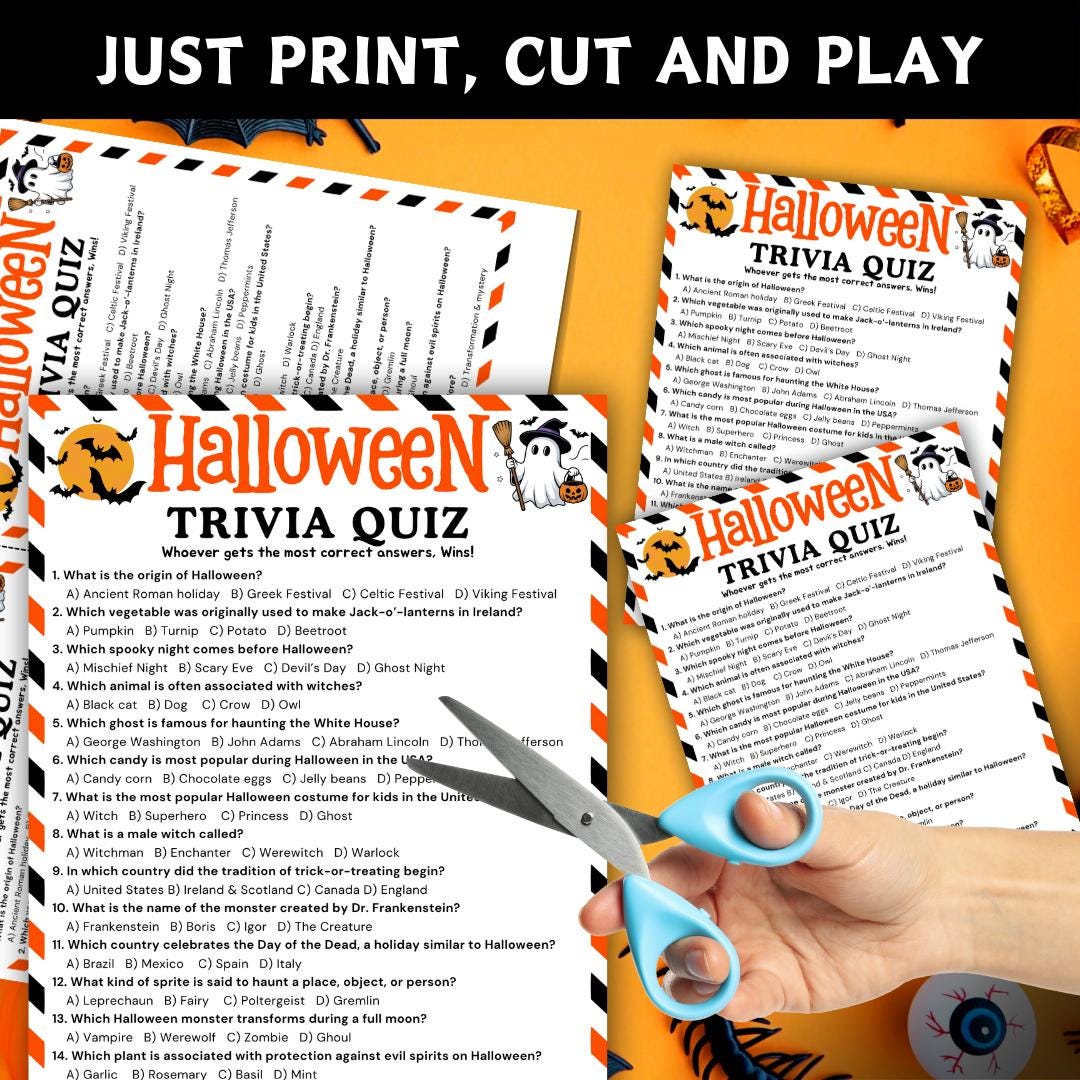 Halloween Trivia Game, Halloween Trivia Quiz, Printable Fun Facts ...