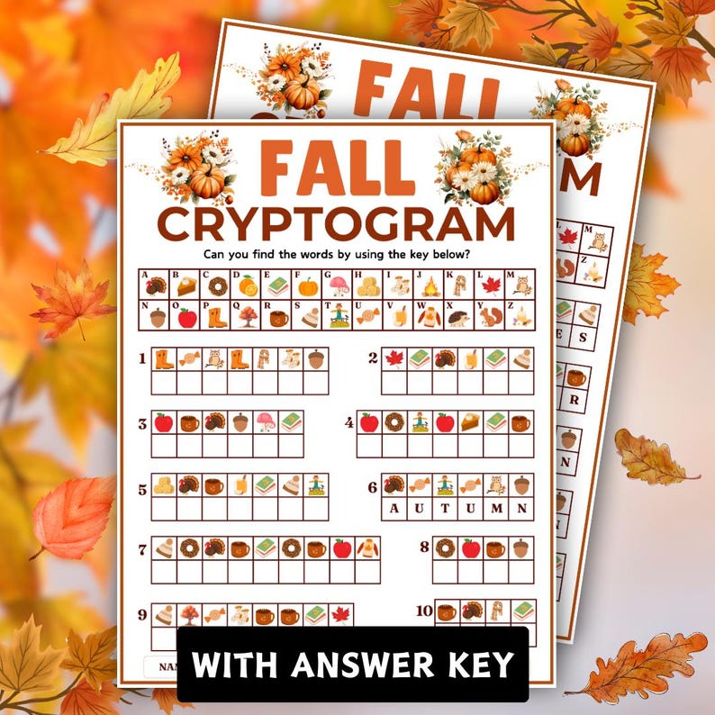 Fall Cryptogram Game, Autumn Cryptogram Puzzle, Printable Autumn Game ...