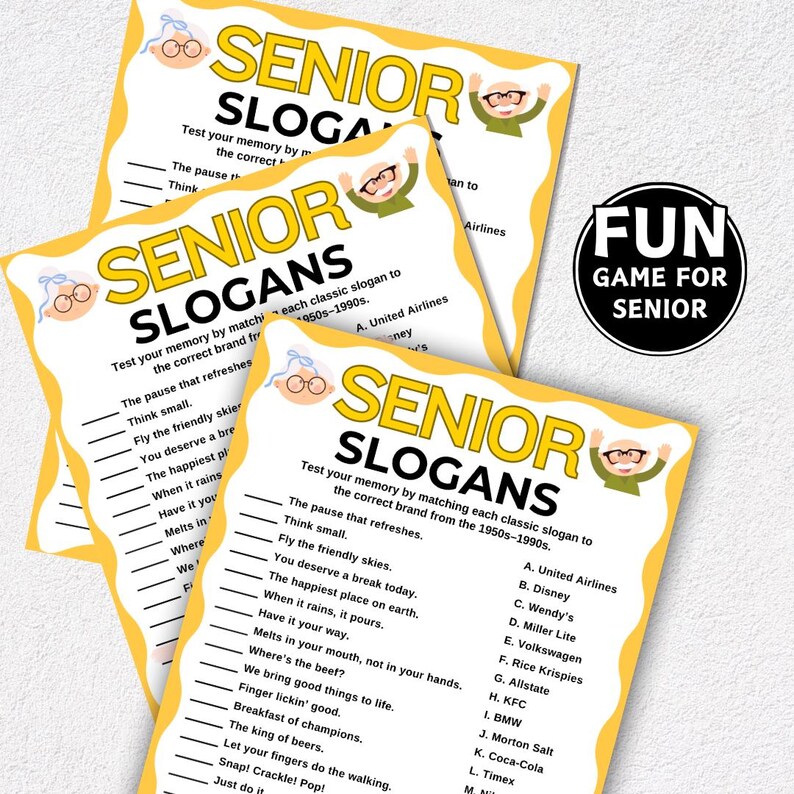 Senior Slogans Game, Senior Party Games, Riddle Quiz, Games for Senior ...