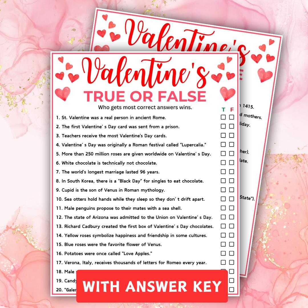 Valentine's Day True or False Game, Printable Valentines Day Game ...