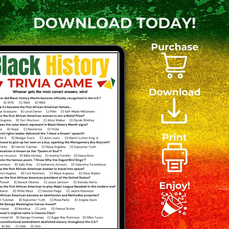 Black History Trivia Game, Printable Black History Games, Black History ...