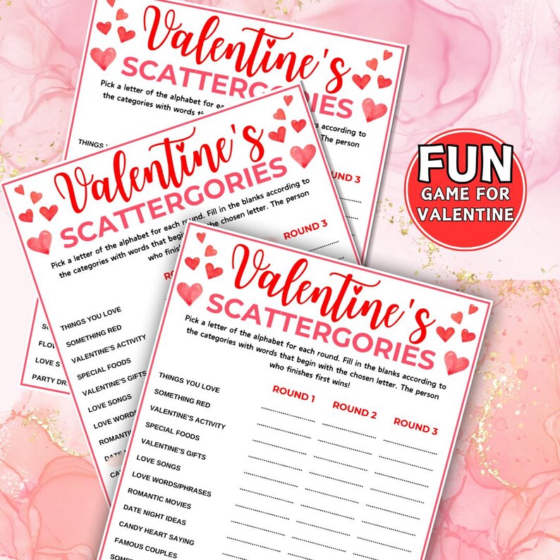 Valentine's Day Scattergories Game, Printable Valentine Game ...