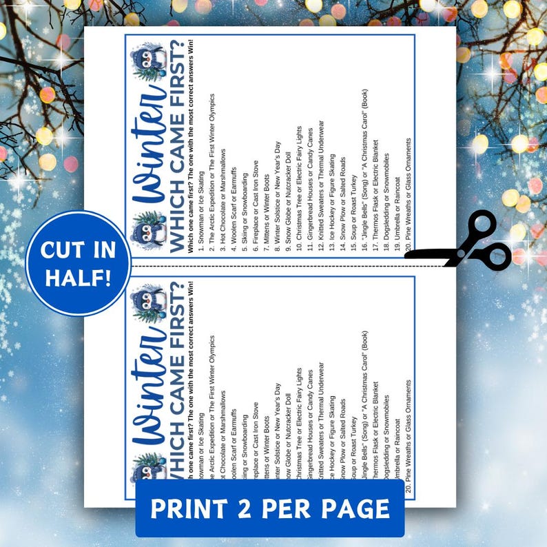 Winter Which Came First Game, Winter Trivia Quiz, Printable Holiday ...