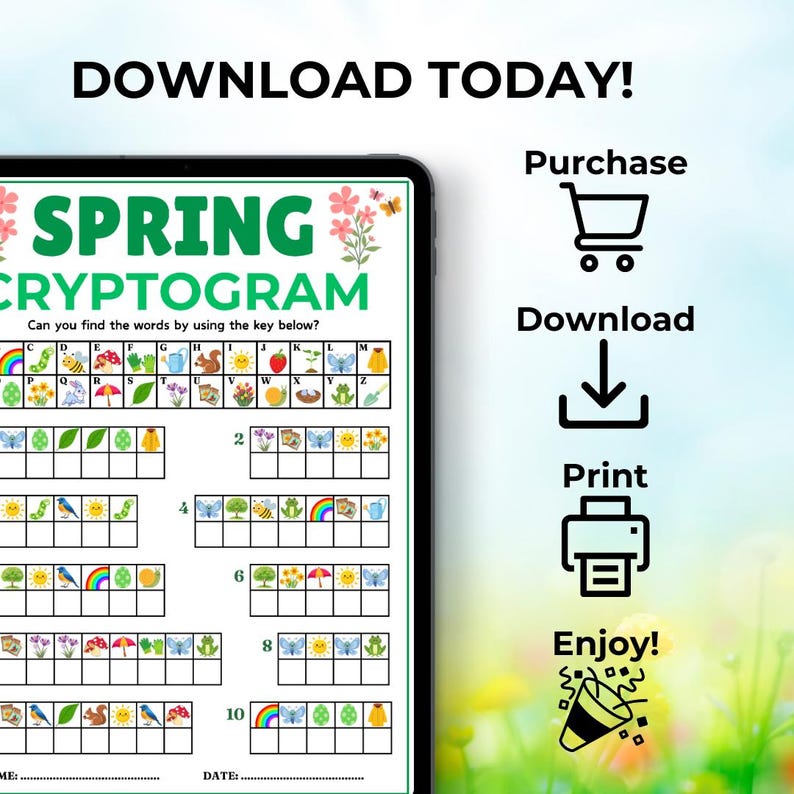 Spring Cryptogram Puzzle, Printable Spring Game for Kids & Adults ...