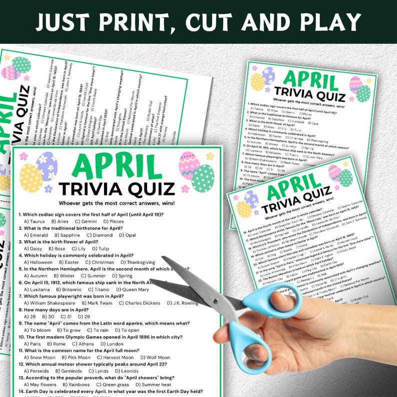 April Trivia Game, Easter Trivia Quiz, Spring Season Games, Month Quiz ...