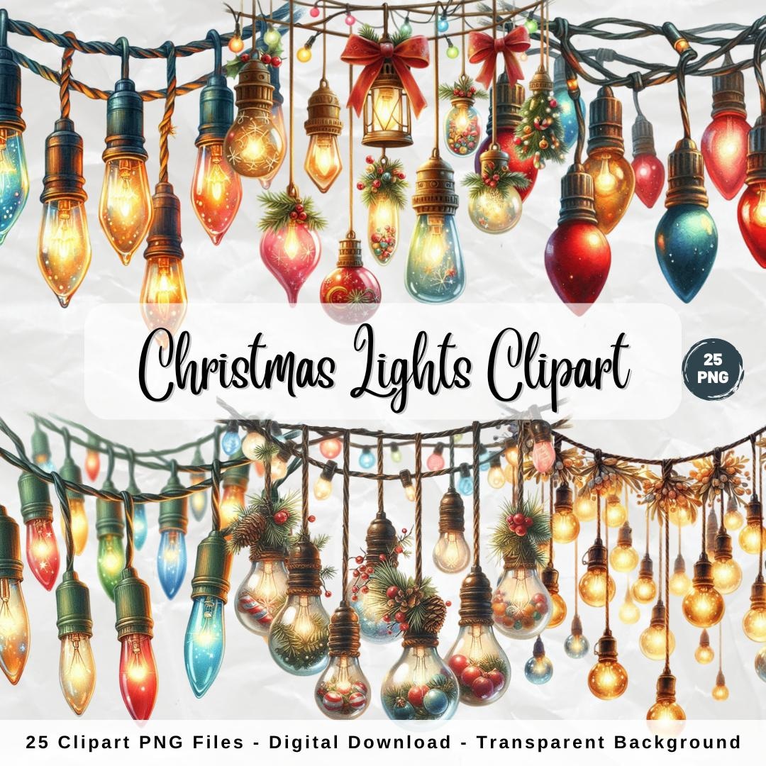 Watercolor Christmas Lights Clipart Bundle, Christmas Clipart ...
