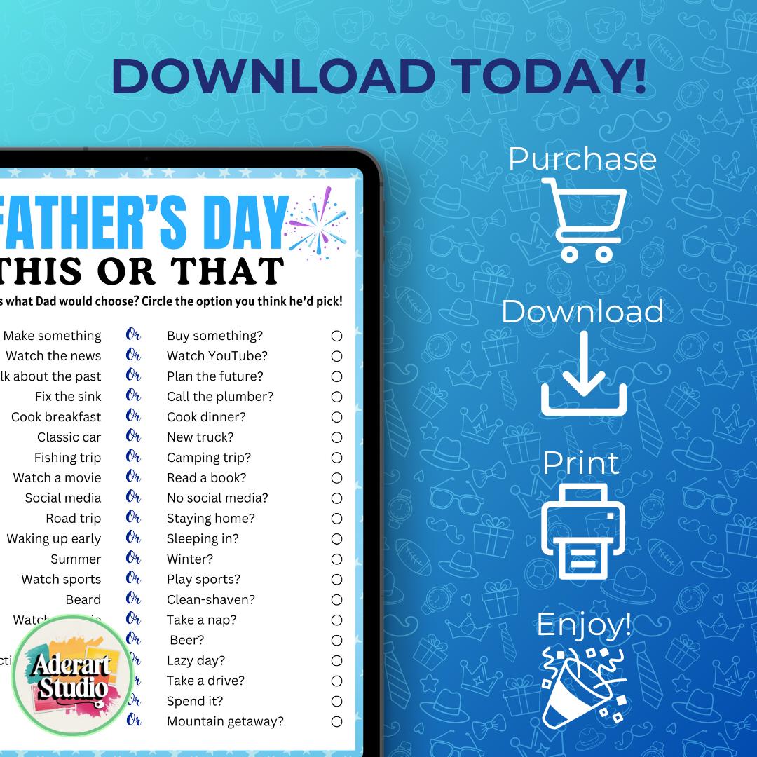 Printable Father's This or That Game, Fathers Day Party Game, Fathers ...