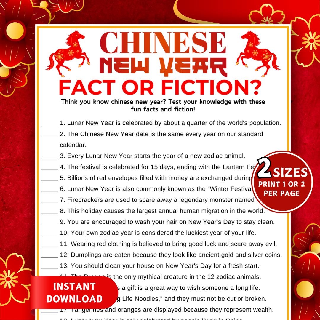 Chinese New Year Fact or Fiction Game, Lunar New Year Activity ...
