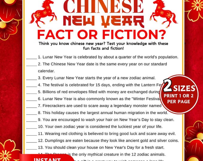 Chinese New Year Fact or Fiction Game, Lunar New Year Activity ...