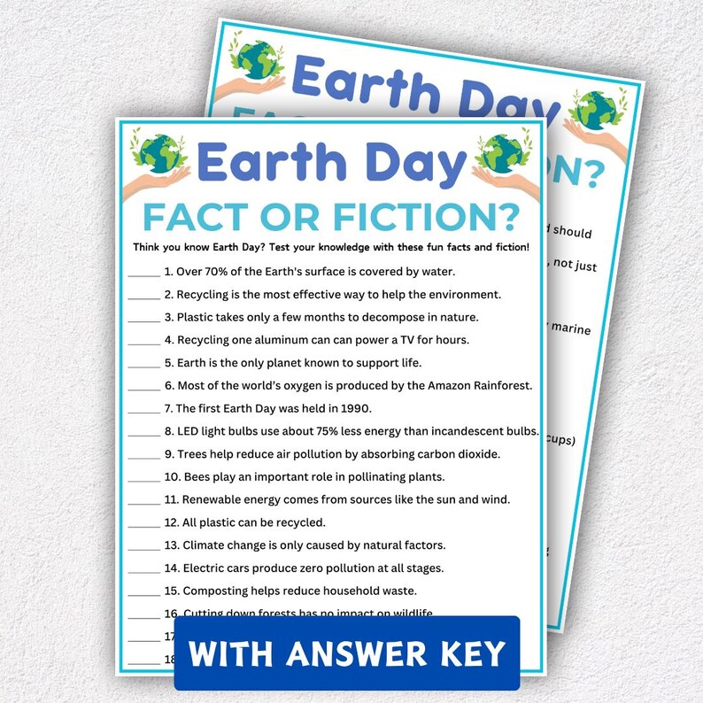 Earth Day Fact or Fiction Game, Printable Earth Day Games, Earth Day ...
