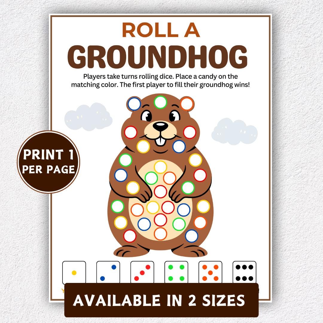 Roll A Groundhog Dice Game, Printable Groundhog Day Game, Group Family ...