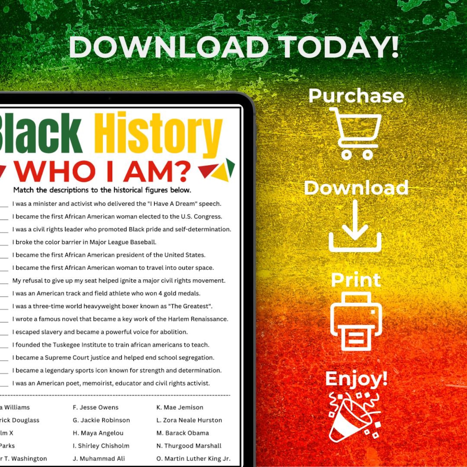 Black History Month Who Am I Game, Black History Trivia, Black History ...