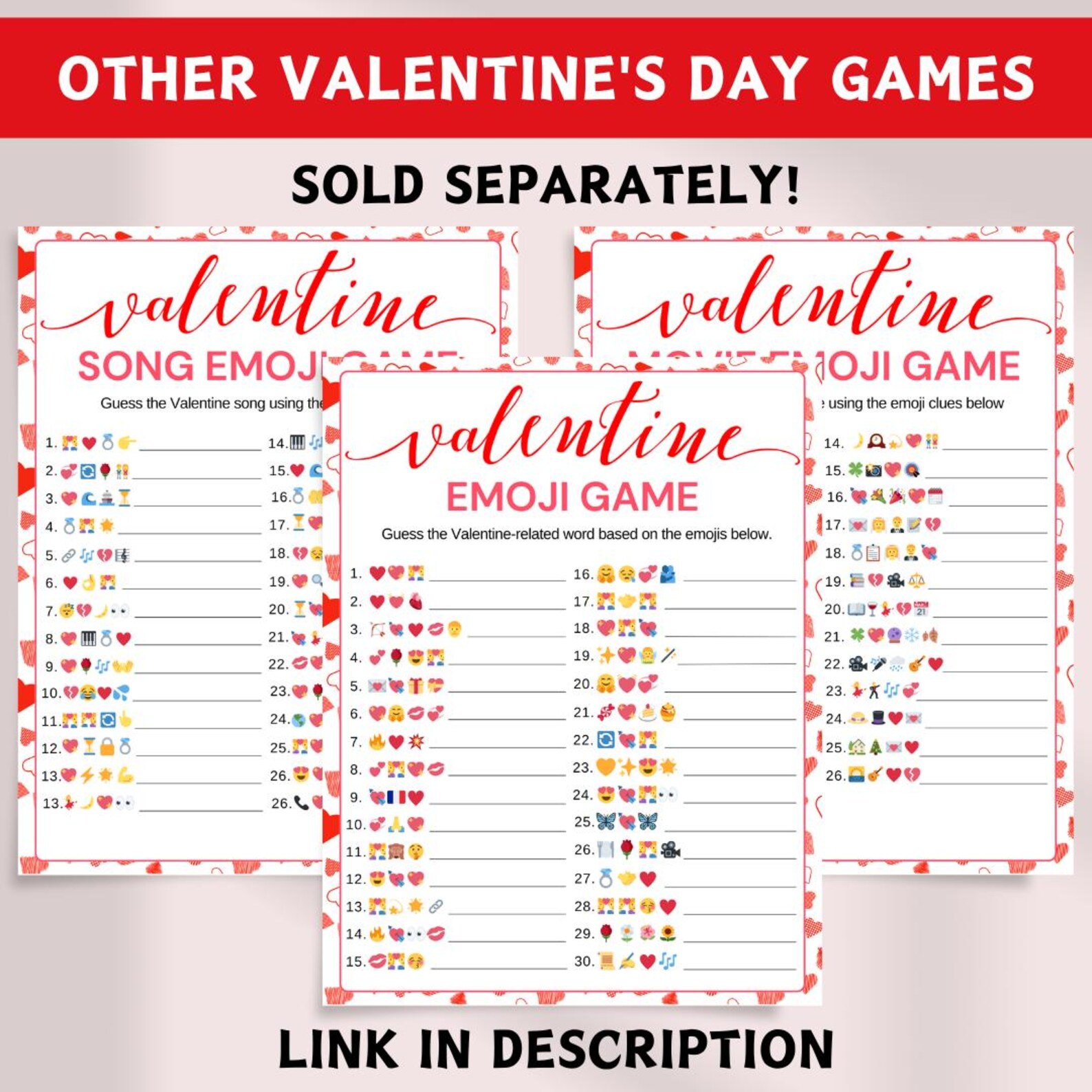 Valentine's Day Movie Emoji Game, Printable Valentine Game, Valentines ...