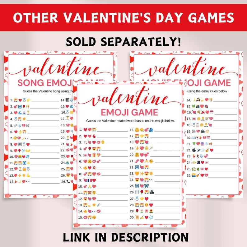 Valentine's Day Movie Emoji Game, Printable Valentine Game, Valentines ...