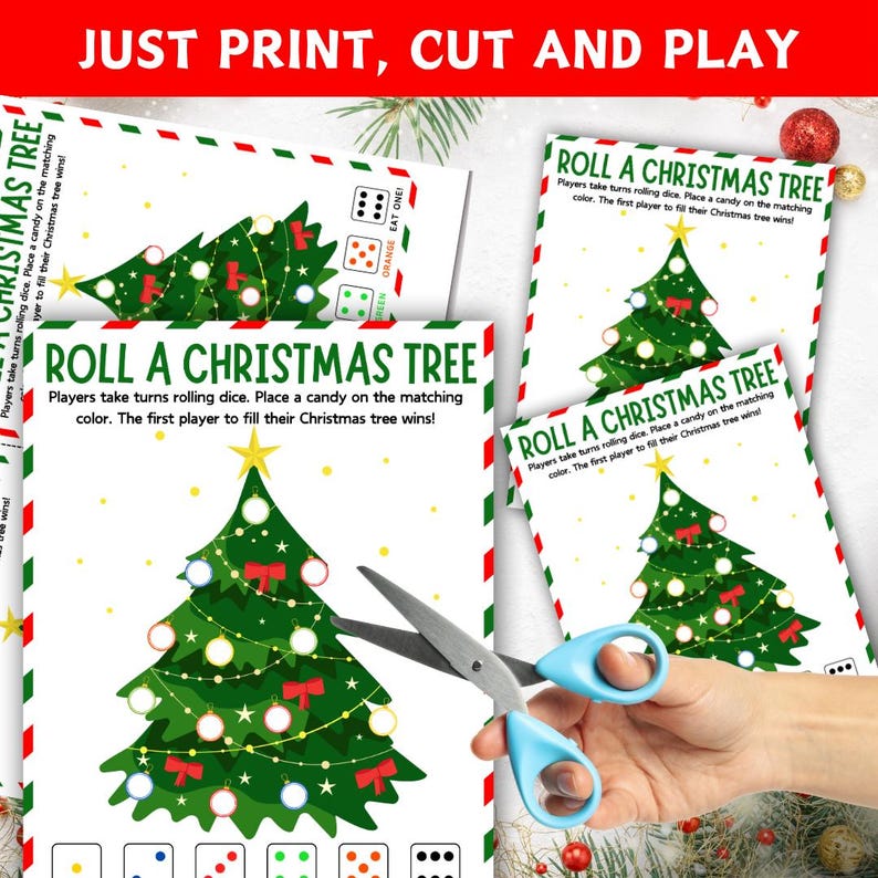 Roll a Christmas Tree Game, Printable Christmas Game for Kids & Adult ...