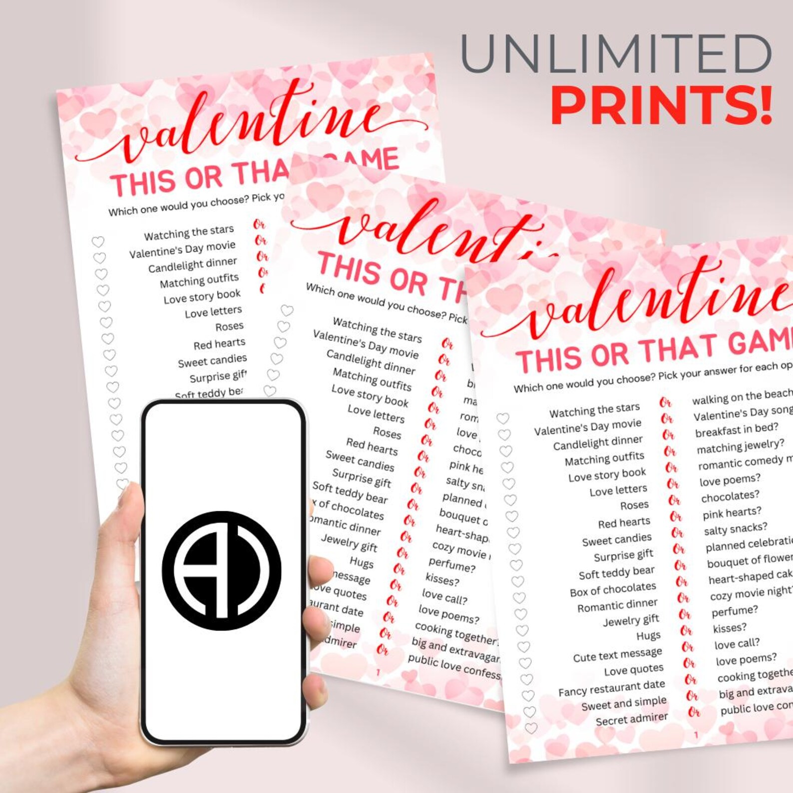Printable Valentine's Day This or That Game, Would You Rather Questions ...
