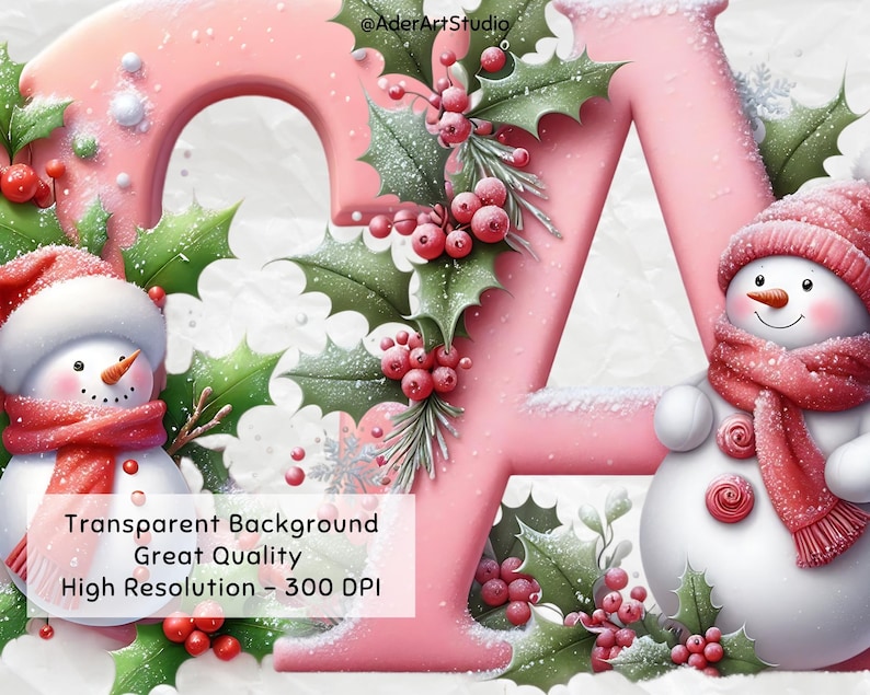 Girly Pink Christmas Snowman Alphabet Clipart Bundle, Christmas Letters ...