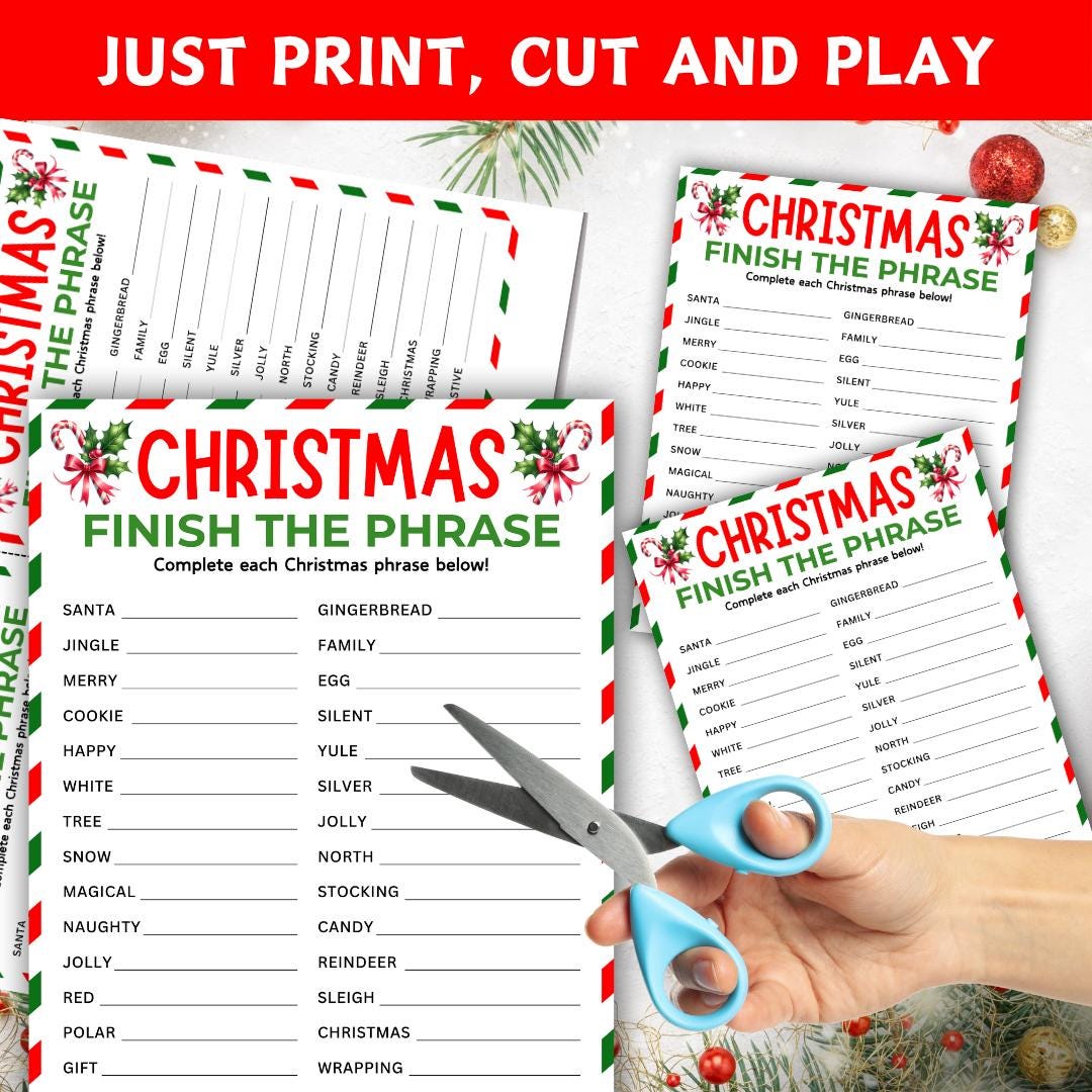 Christmas Finish the Phrase Game, Christmas Phrase Game, Printable ...