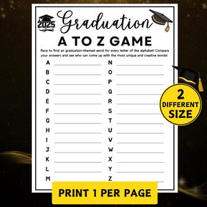 Printable Graduation A to Z Game, A-Z Race Game, Graduation Party Game ...