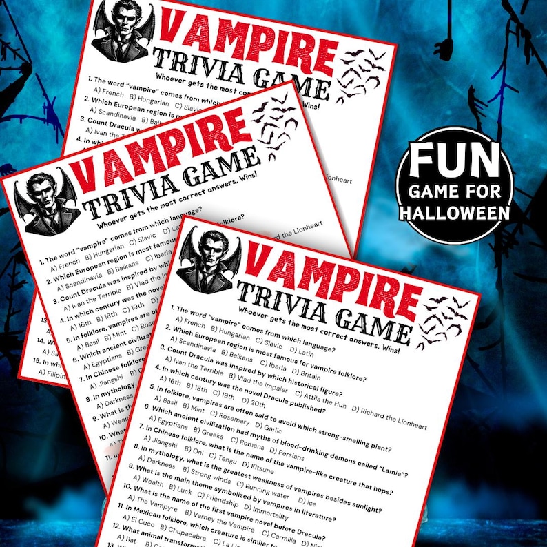 Vampire Trivia Game, Vampire Quiz, Halloween Trivia Game, Spooky Game ...