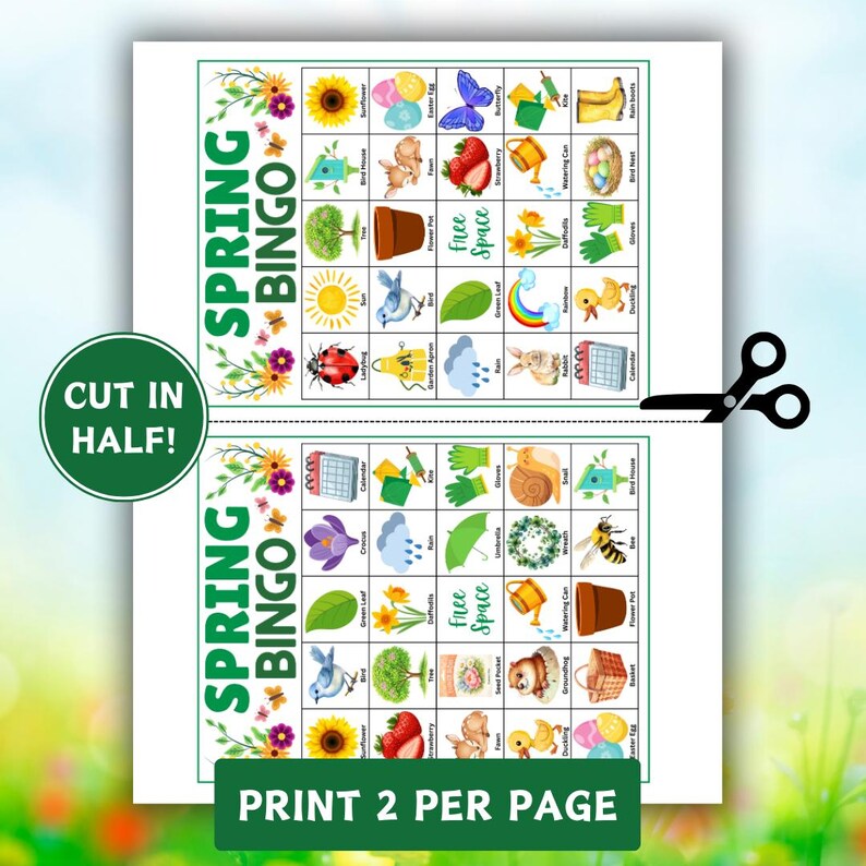 50 Spring Bingo Cards, Printable Spring Bingo, Spring Party Game ...