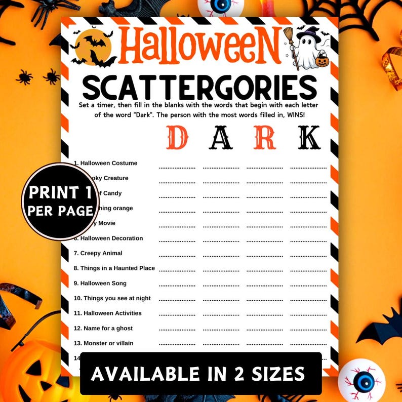 Halloween Scattergories Game, Halloween Printable Games, Group Activity ...