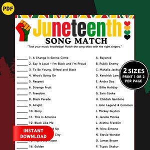 Juneteenth Song Match up Game, Printable Juneteenth Music Quiz, Match ...