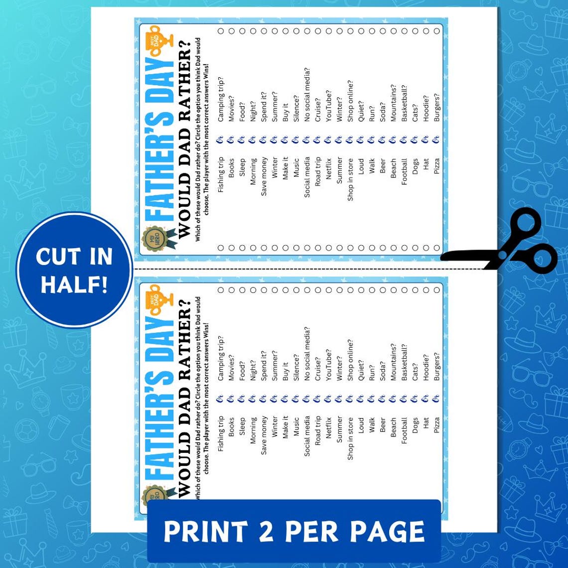 Would Dad Rather Father's Day Game, Printable Father's Day Games, Who ...
