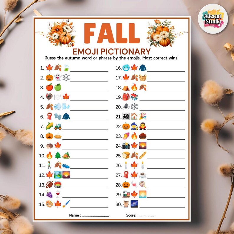 Fall Emoji Game, Autumn Emoji Pictionary, Trivia Game, Autumn Emoji ...