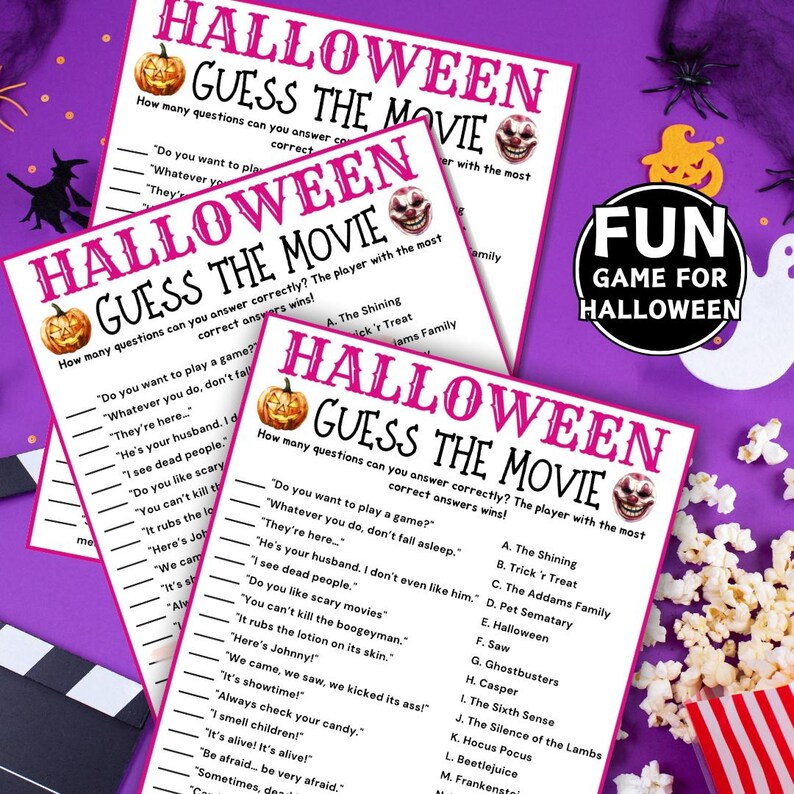 Halloween Guess the Movie Game, Movie Guessing Game, Halloween Party ...