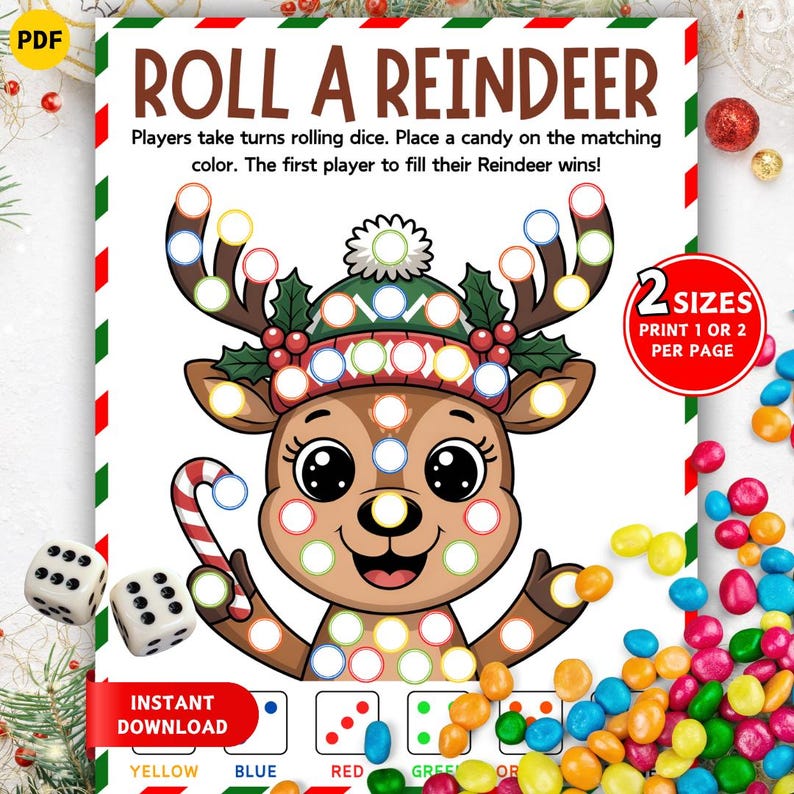 Roll a Reindeer Game, Printable Christmas Game, Christmas Dice Game ...