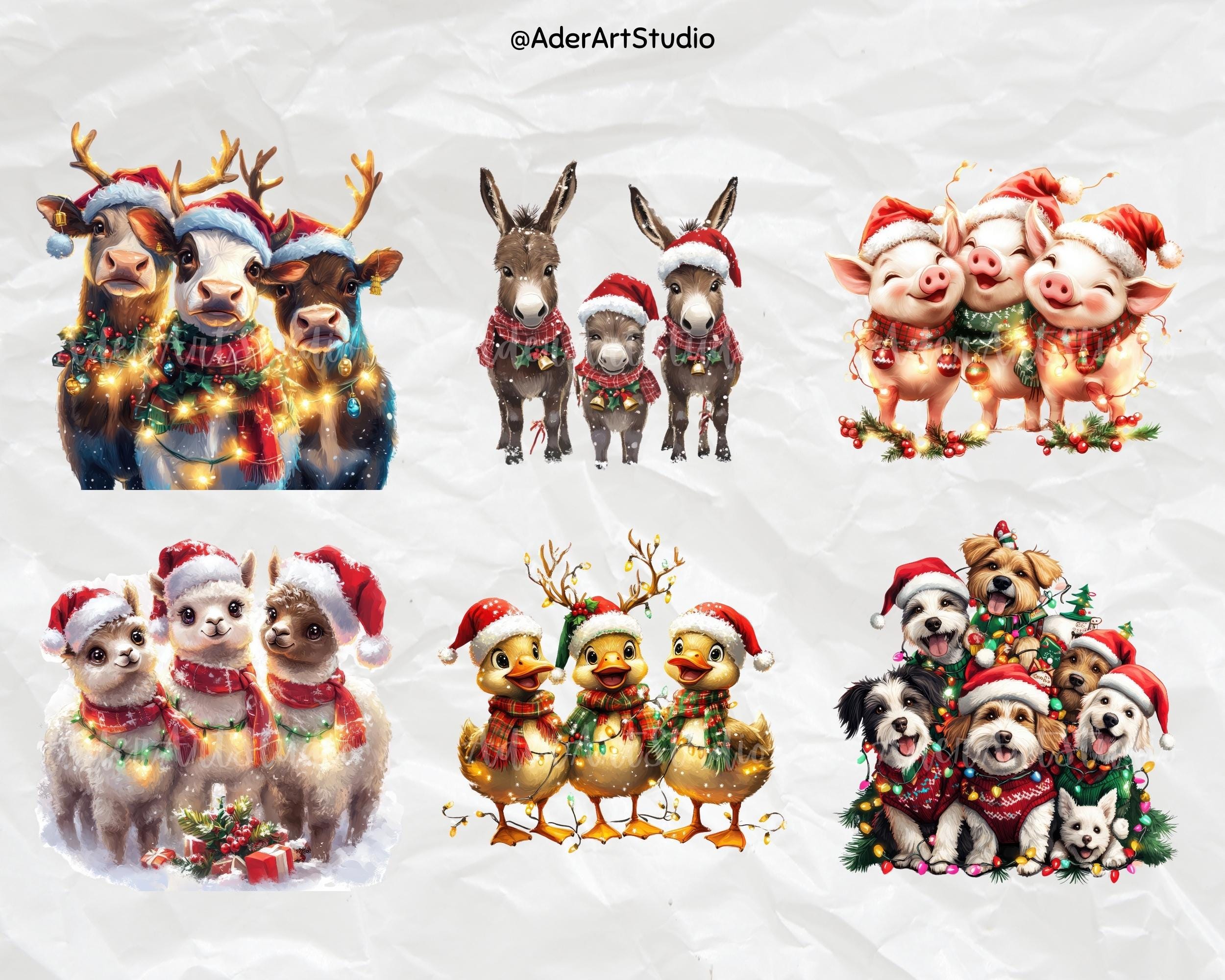 Christmas Farm Animals Clipart Bundle, Christmas Animals, Farm Animal ...