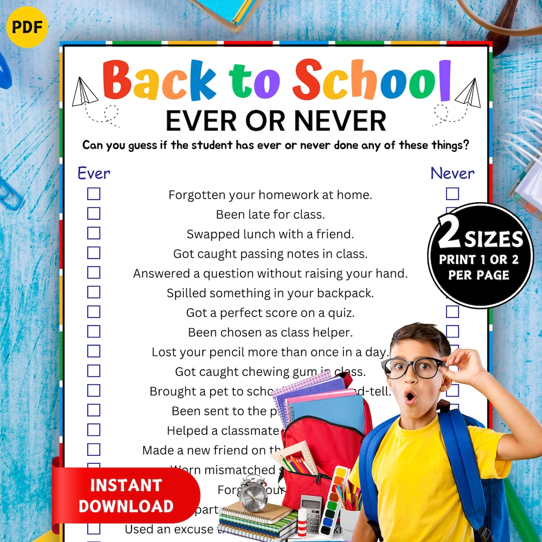 Printable Back to School Game Never Have I Ever, First Day of School ...