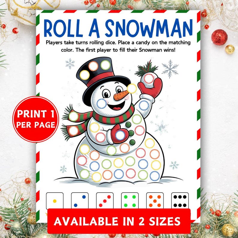 Roll A Snowman Game, Christmas Party Games, Printable Holiday Game ...