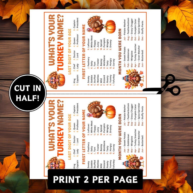 What's Your Turkey Name Game, Thanksgiving Game Printable, Thanksgiving ...