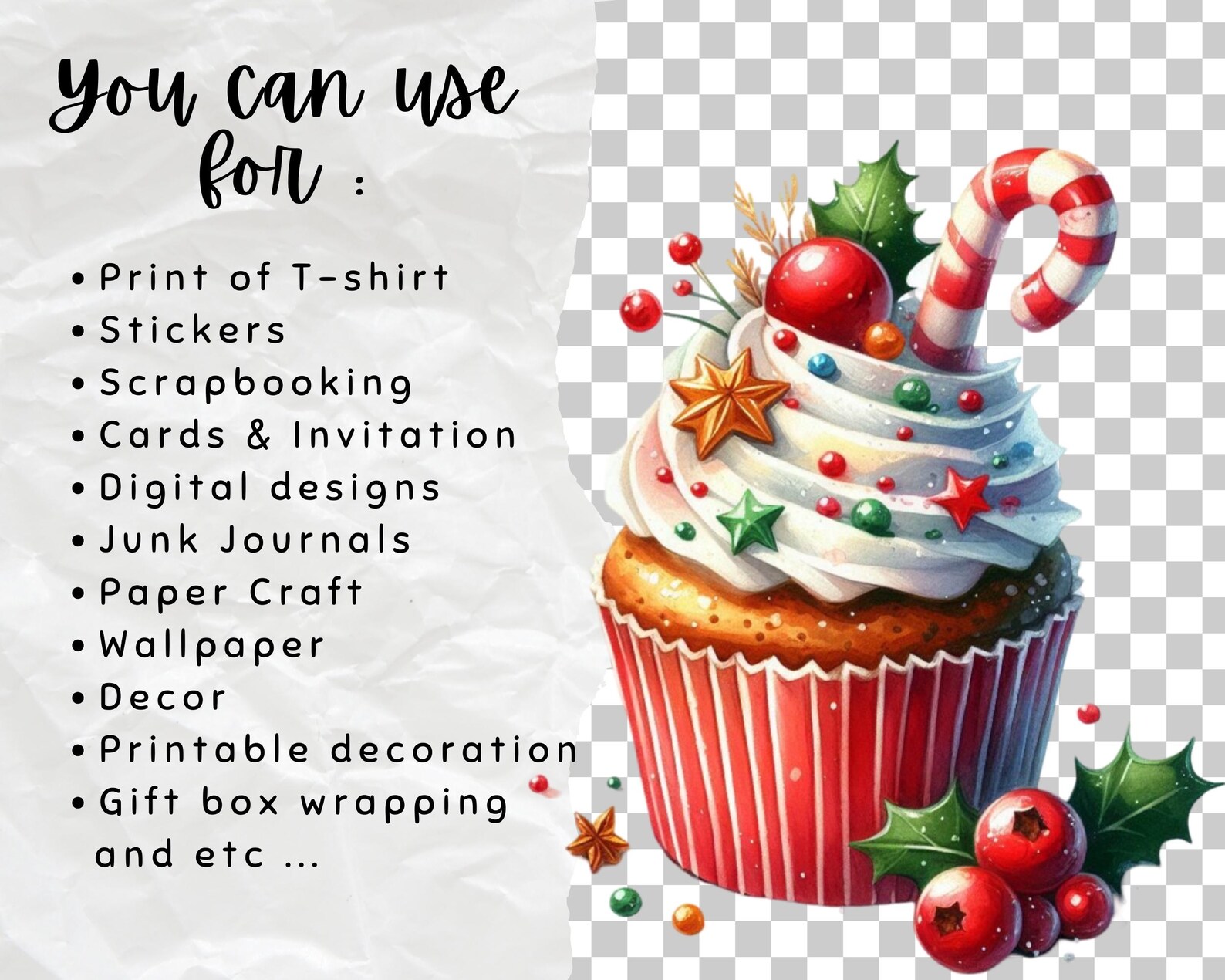 Watercolor Christmas Cupcakes Clipart Bundle, Cupcake Clipart ...