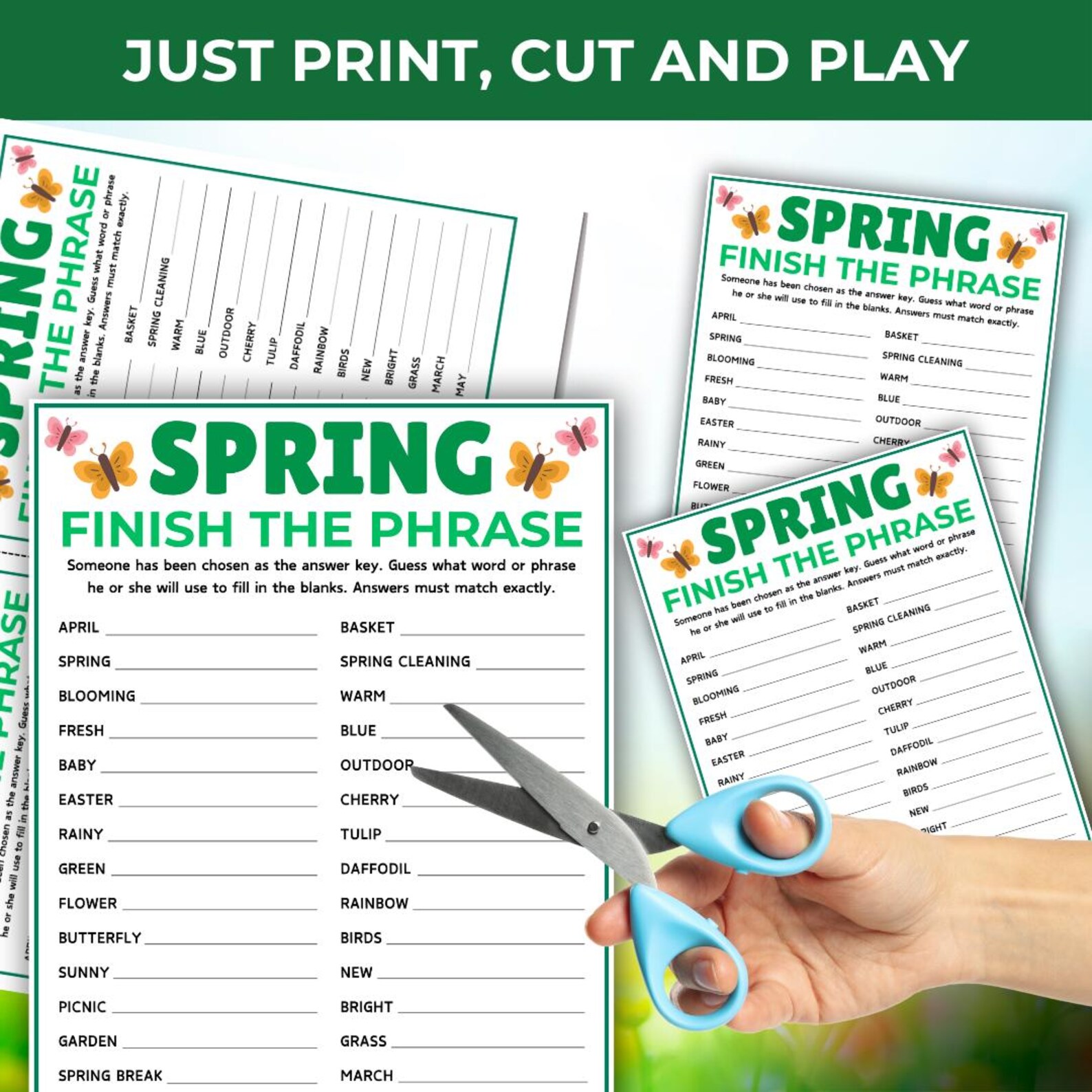 Spring Finish the Phrase Game, Finish My Phrase, Printable Spring Games ...