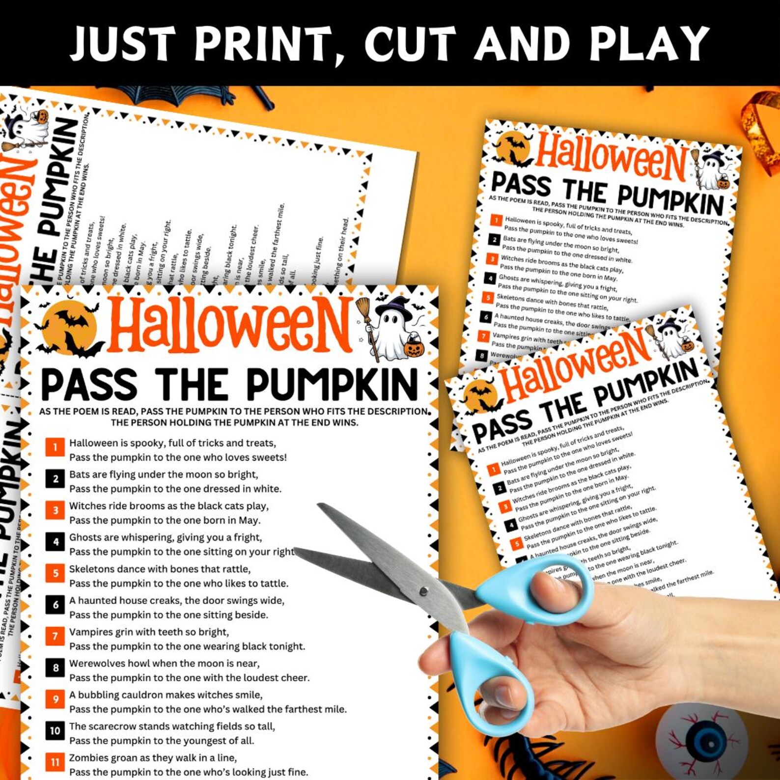Pass the Pumpkin Game, Printable Halloween Party Activity for Kids ...