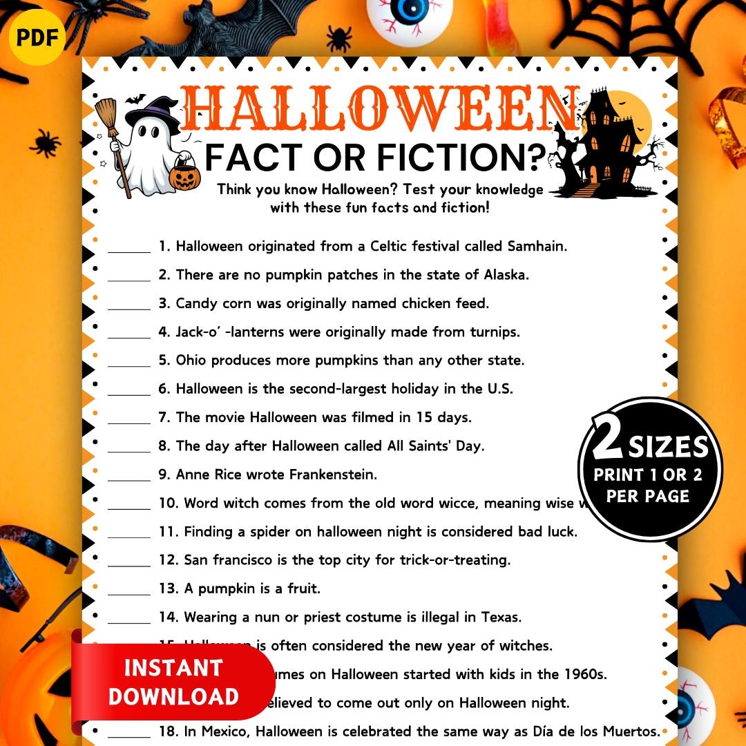 Halloween Fact or Fiction Game, Printable Halloween Party Games ...