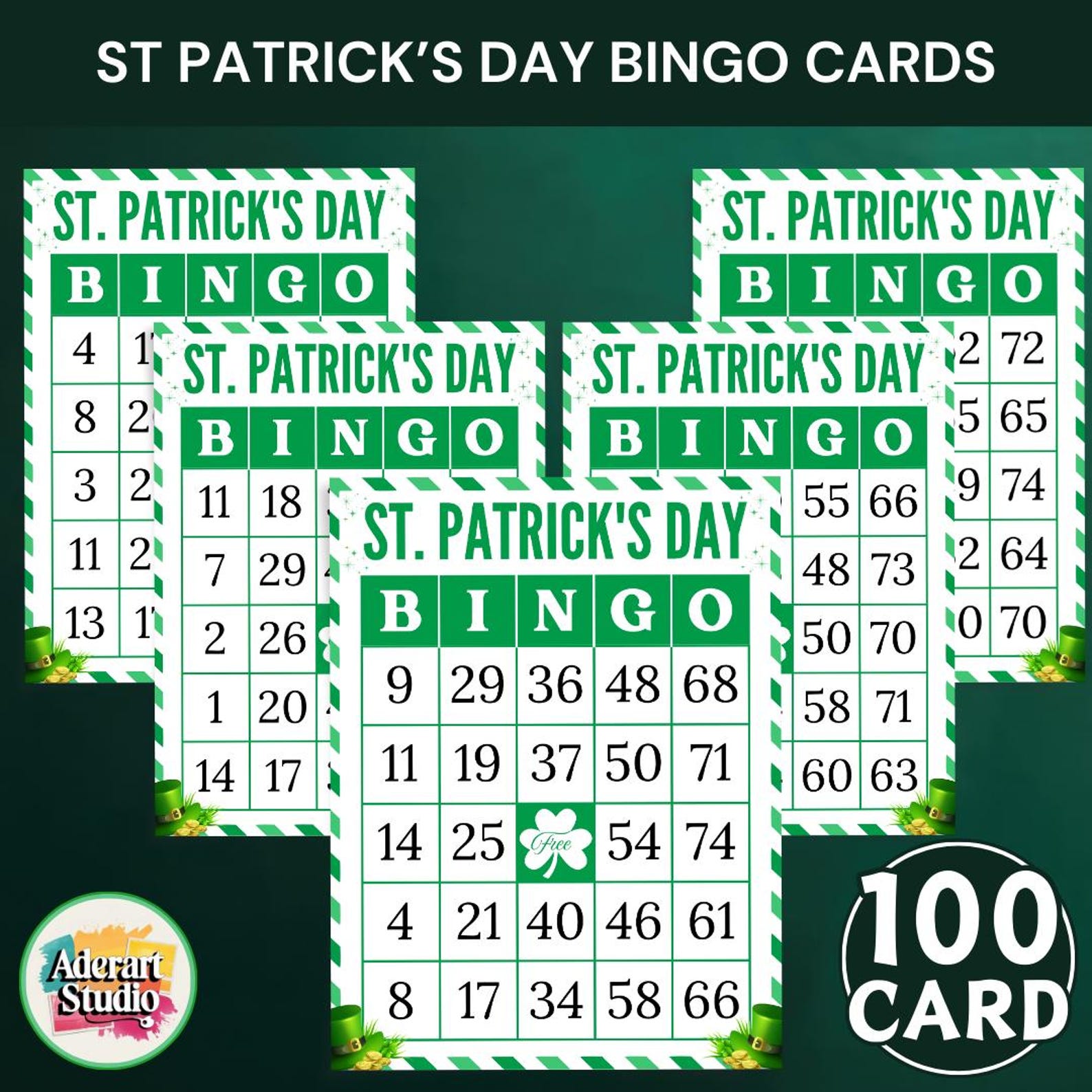 100 St. Patrick's Day Bingo Cards, St Patrick's Day Party Game, St ...