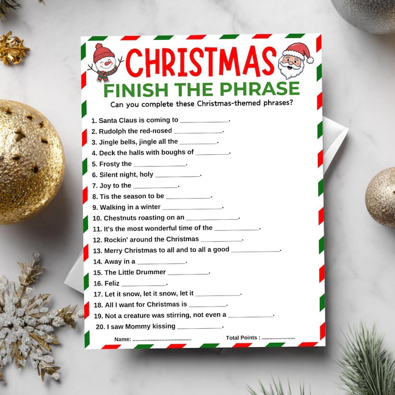 Finish the Christmas Phrase, Christmas Phrase Game, Printable Christmas ...