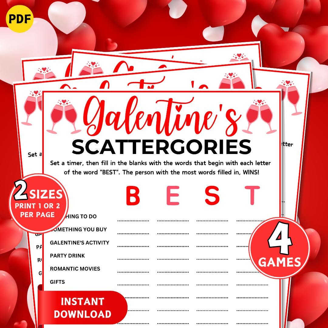 Galentine's Day Scattergories Game, Printable Galentine's Word Games ...