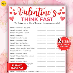 Valentine's Day Think Fast Game! Printable Valentines Games, Valentines ...