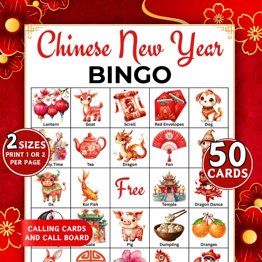 Lunar New Year Bingo, 50 Chinese New Year Bingo Cards, Lunar New Year ...