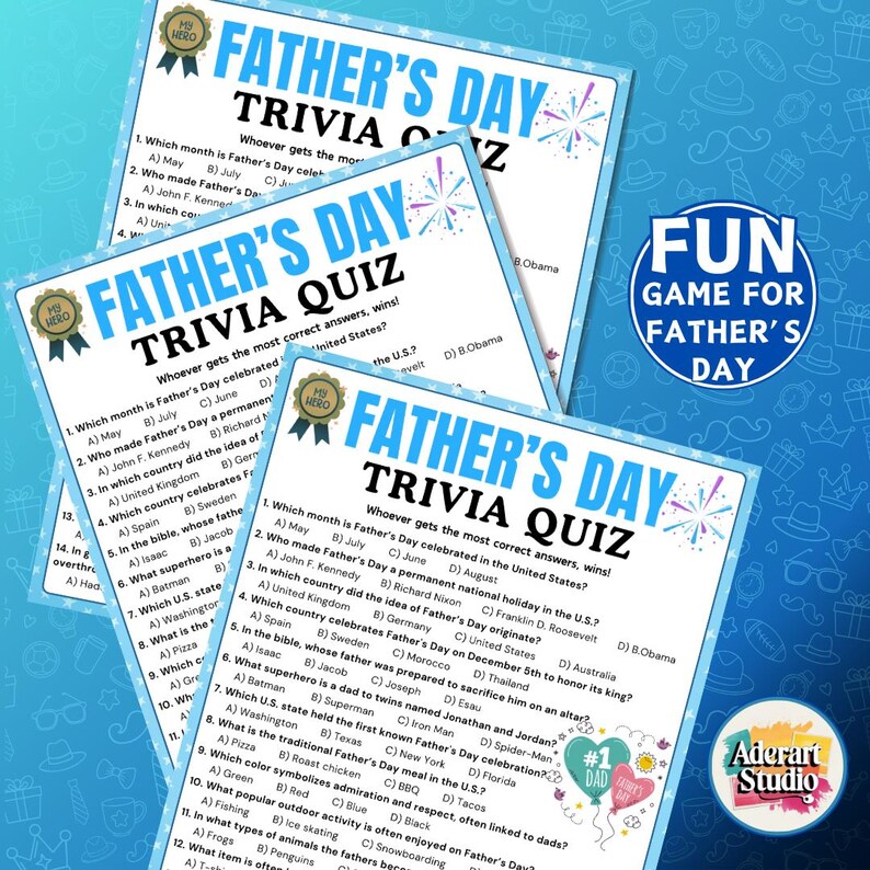 Father's Day Trivia Game, Printable Fathers Day Quiz, Father's Day ...