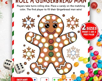 Roll A Gingerbread Dice Game, Printable Christmas Game for Kids Adult ...