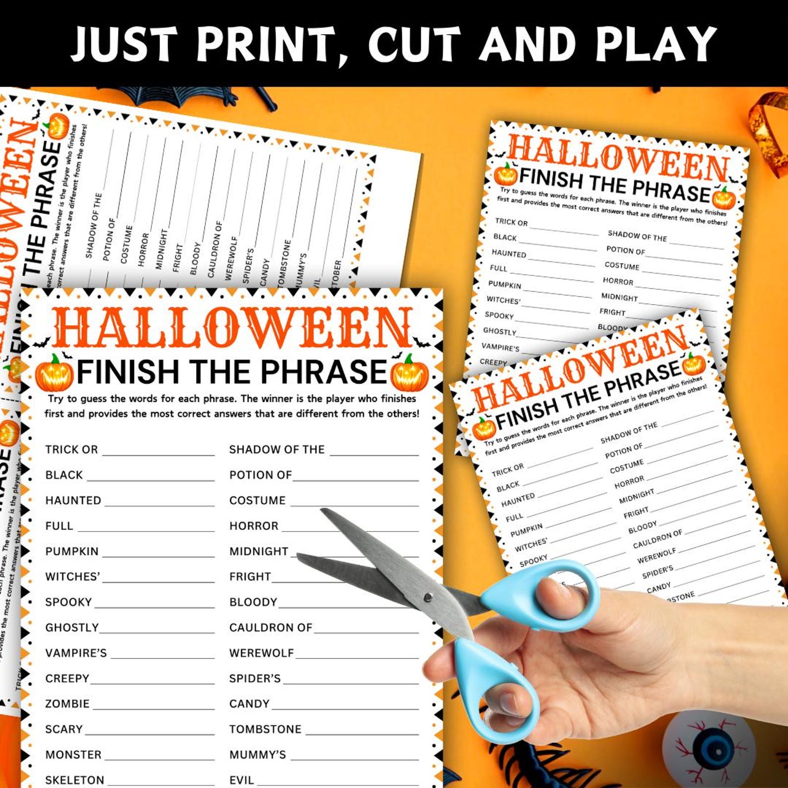 Halloween Finish the Phrase Game, Printable Halloween Games, Fun Group ...