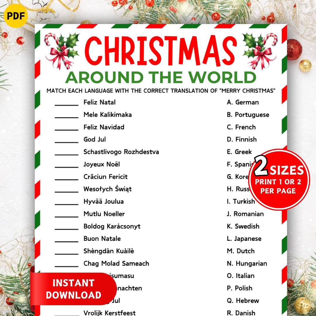 Christmas Around the World Game, Printable Christmas Game, Translate ...