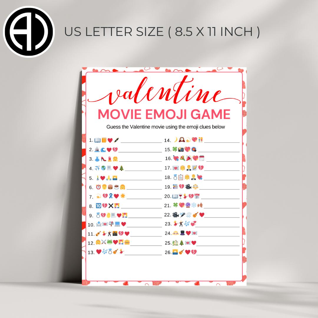 Valentine's Day Movie Emoji Game, Printable Valentine Game, Valentines ...